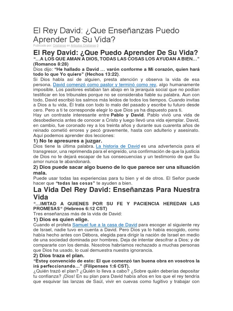 El Rey David ¿Que Enseñanzas Puedo Aprender de Su Vida | PDF | Libros ...