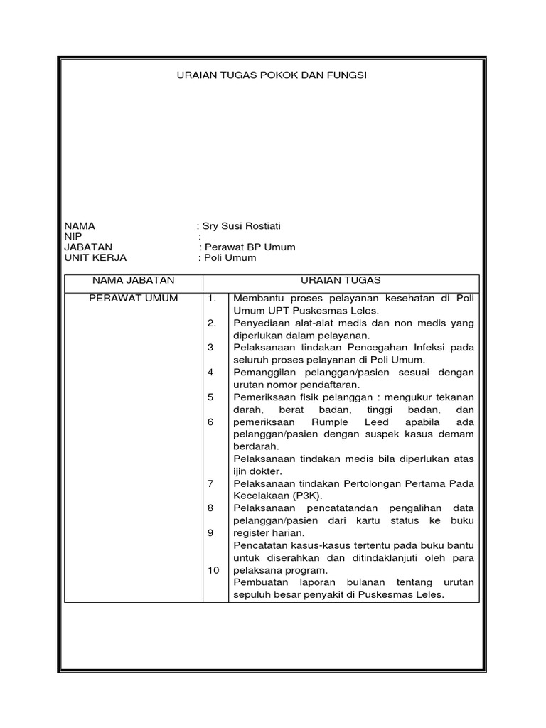 Uraian Tugas Pokok Dan Fungsi BP Umum | PDF | Kesehatan Holistik | Sains & Matematika