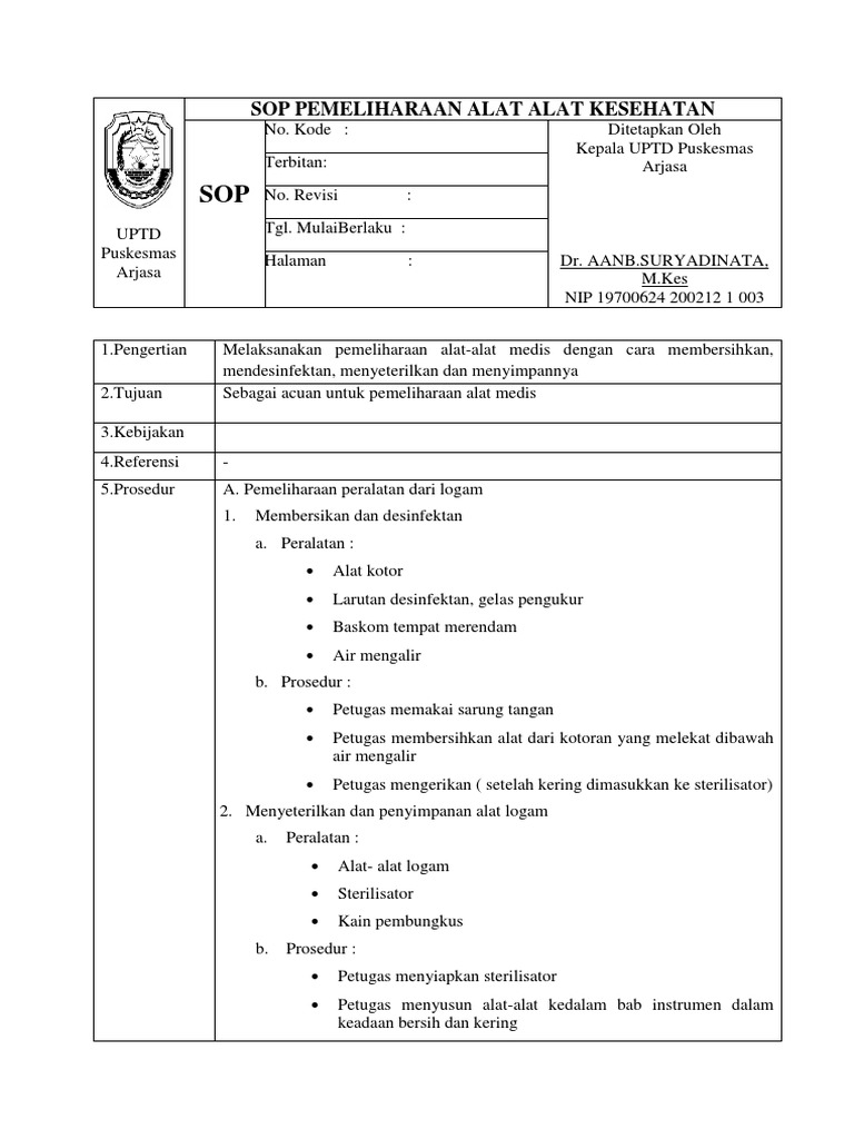 Sop Pemeliharaan Alat Alat Kesehatan | PDF