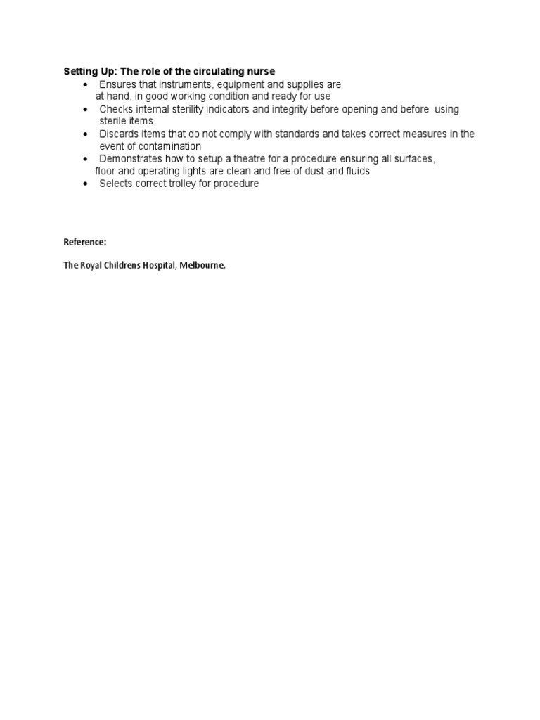 Setting Up. The Role of The Circulating Nurse | PDF