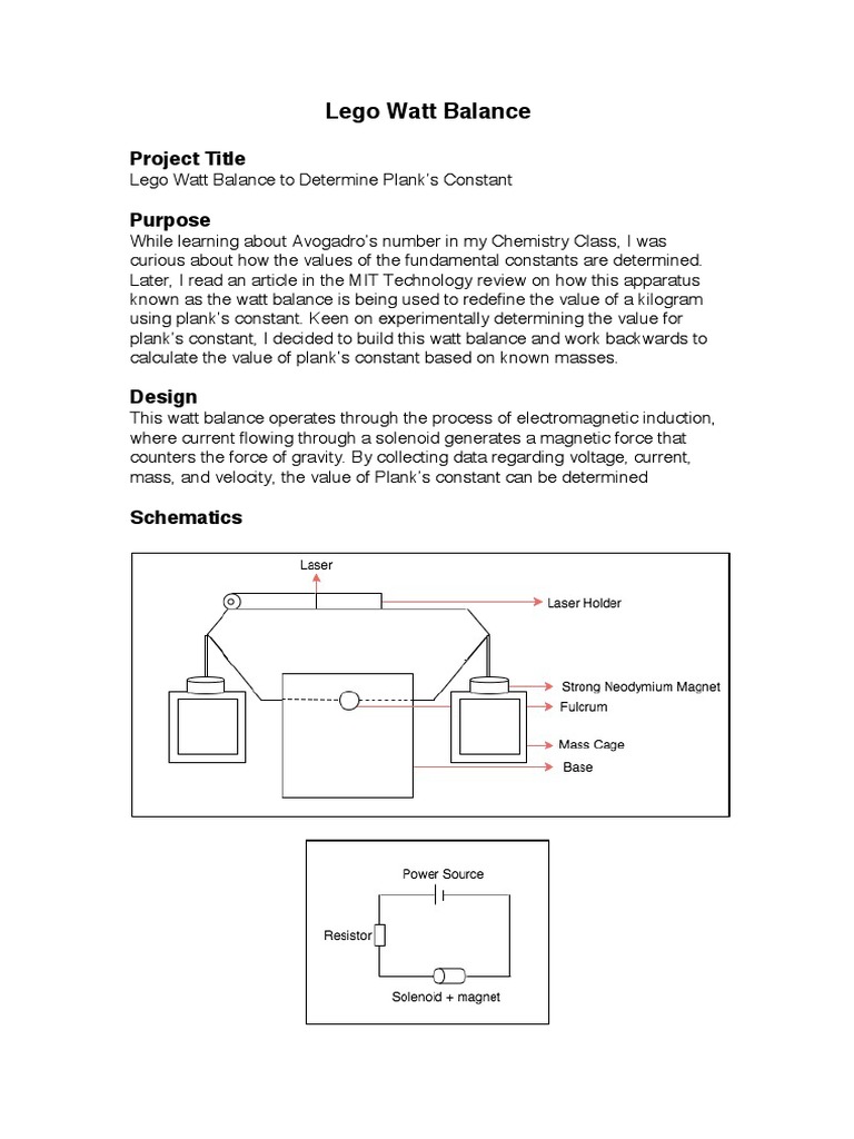 Lego Watt Balance for Plank's Constant | PDF