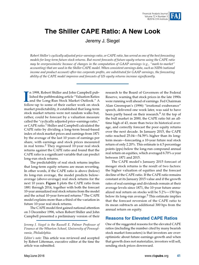 The Shiller CAPE Ratio - A New Look (2016) PDF | PDF | S&P 500 Index ...