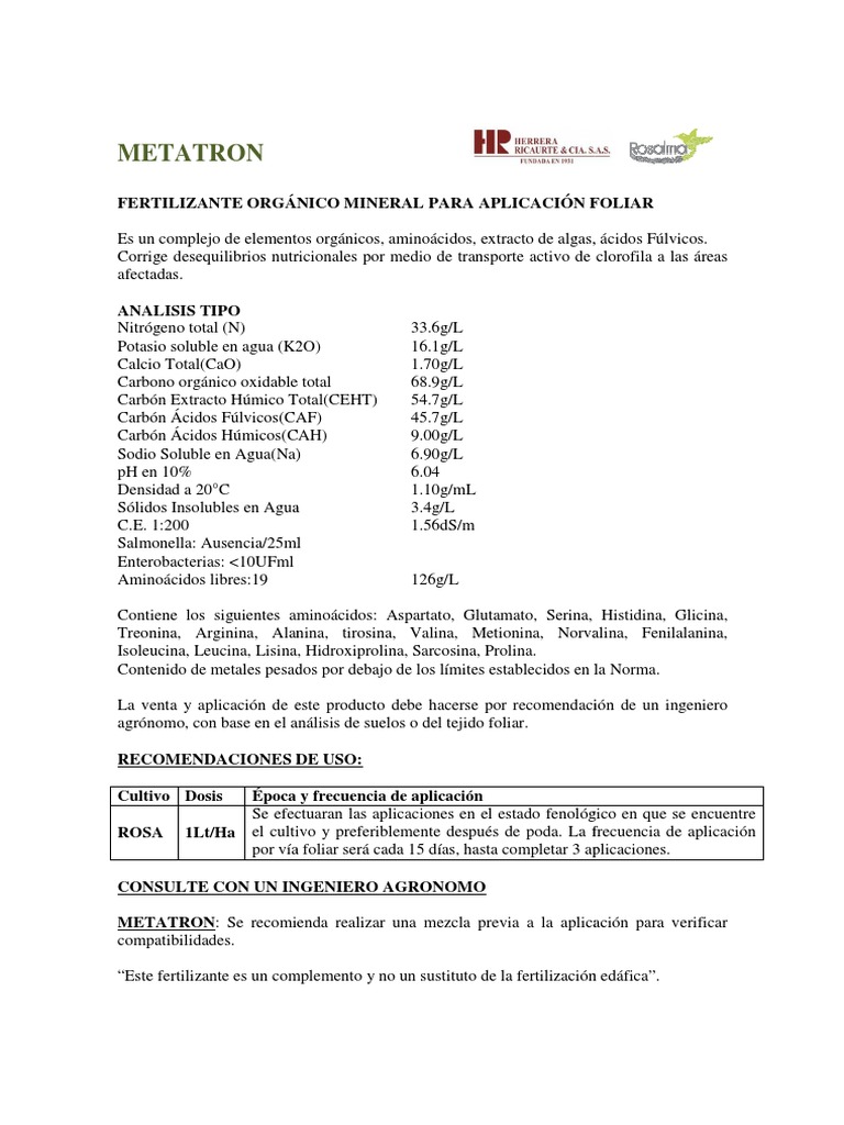 Metatron Ficha Tecnica | PDF | Aminoácidos | Ácidos orgánicos