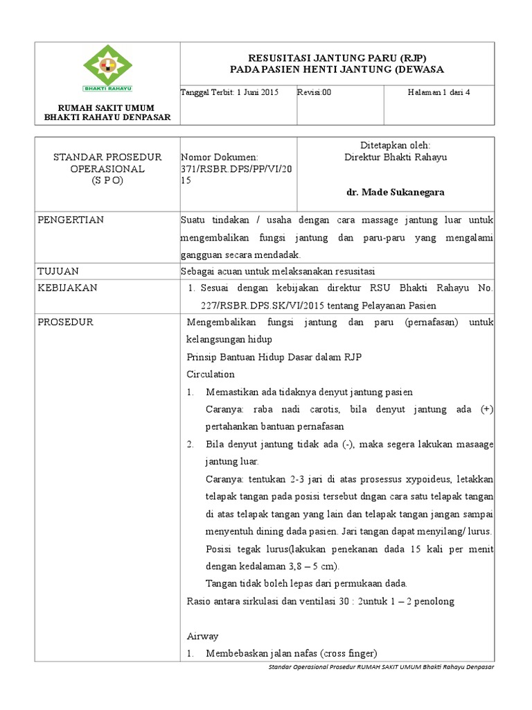 Spo Resusitasi Jantung Paru (RJP) Pada Pasien Henti Jantung Dewasa | PDF