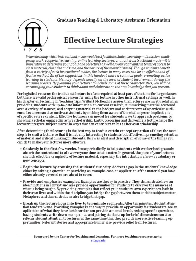 Effective Lecture Strategies: Graduate Teaching & Laboratory Assistants ...