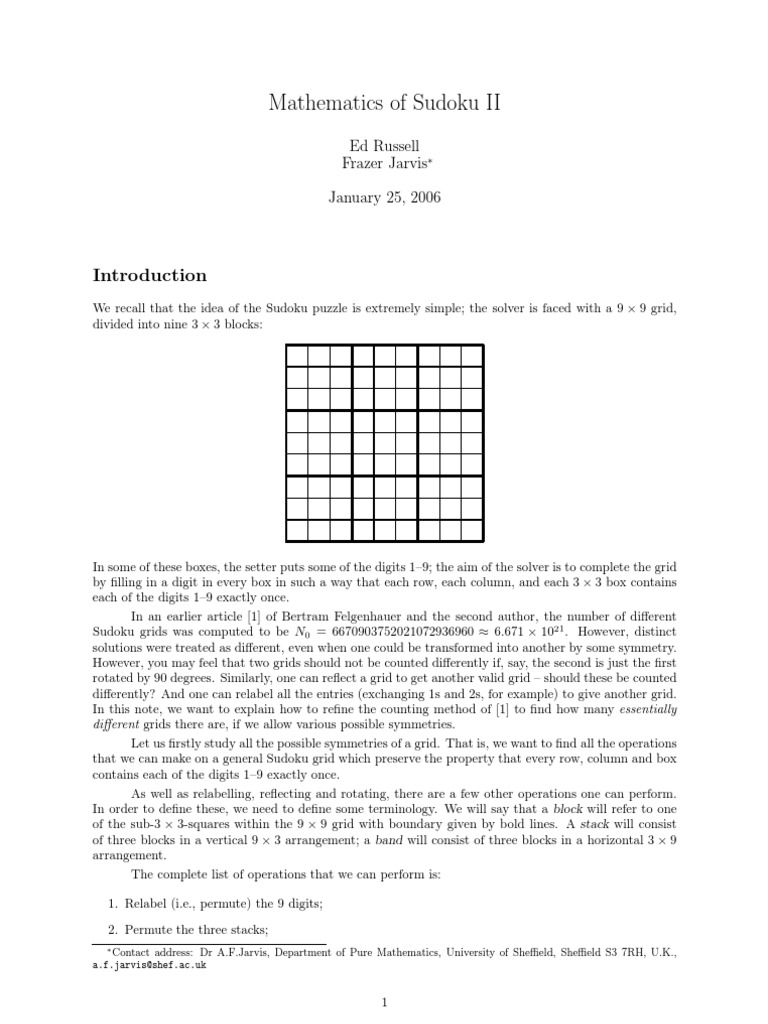 Mathematics of Sudoku II (2006) | PDF | Group (Mathematics ...