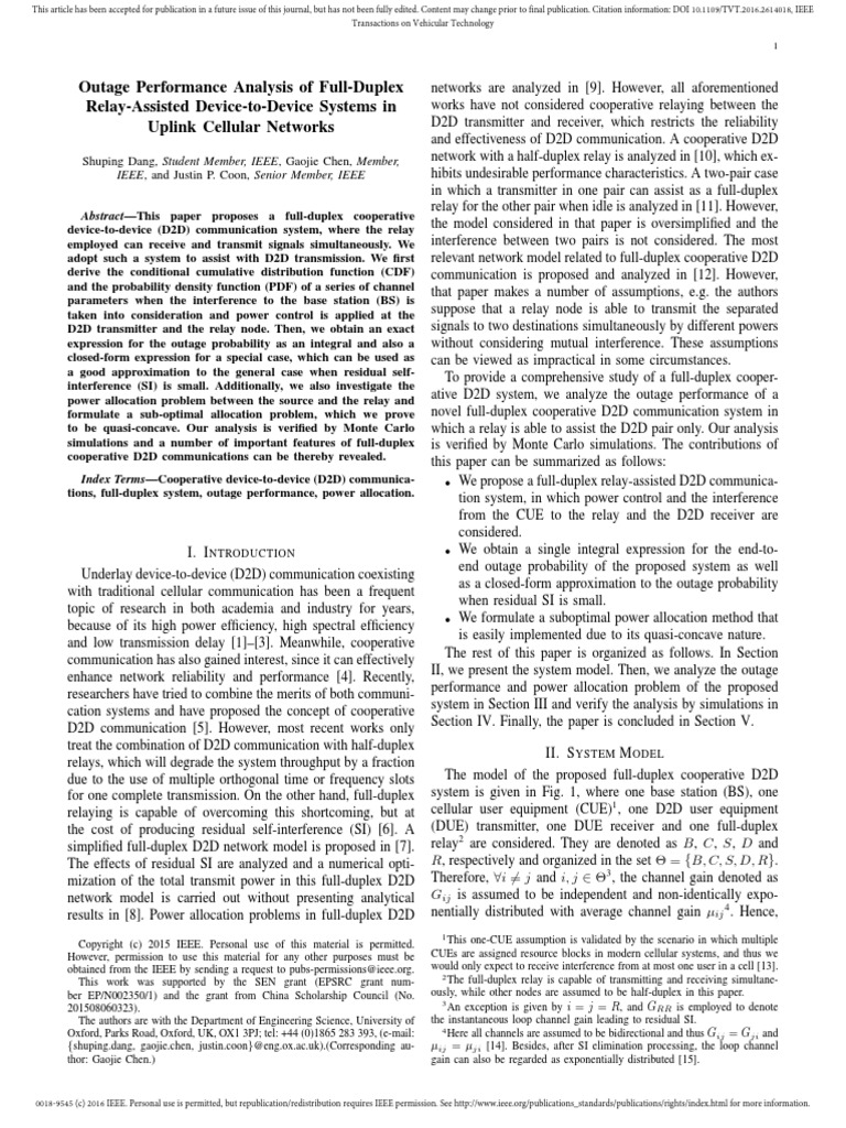 Outage Performance Analysis of Full-Duplex Relay-Assisted Device-to ...