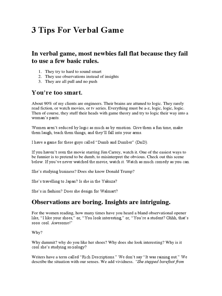 3 Tips For Verbal Game | PDF | Improvisational Theatre | Jokes