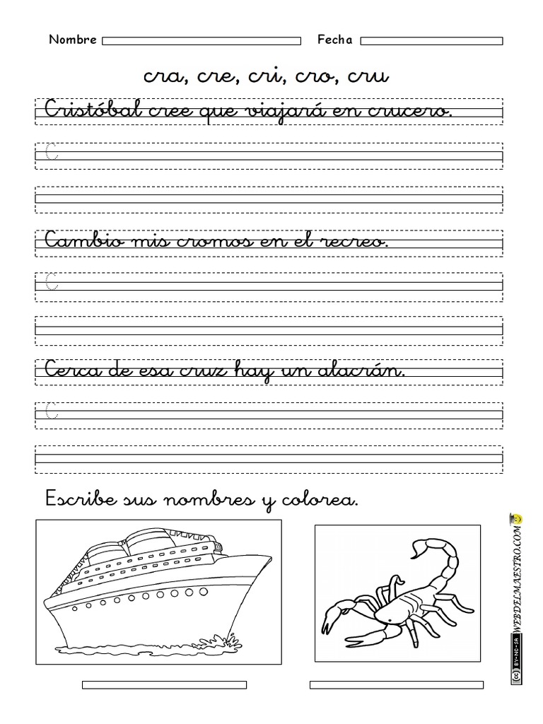 Ejercicios de Caligrafía Cra Cre Cri Cro Cru PDF | PDF