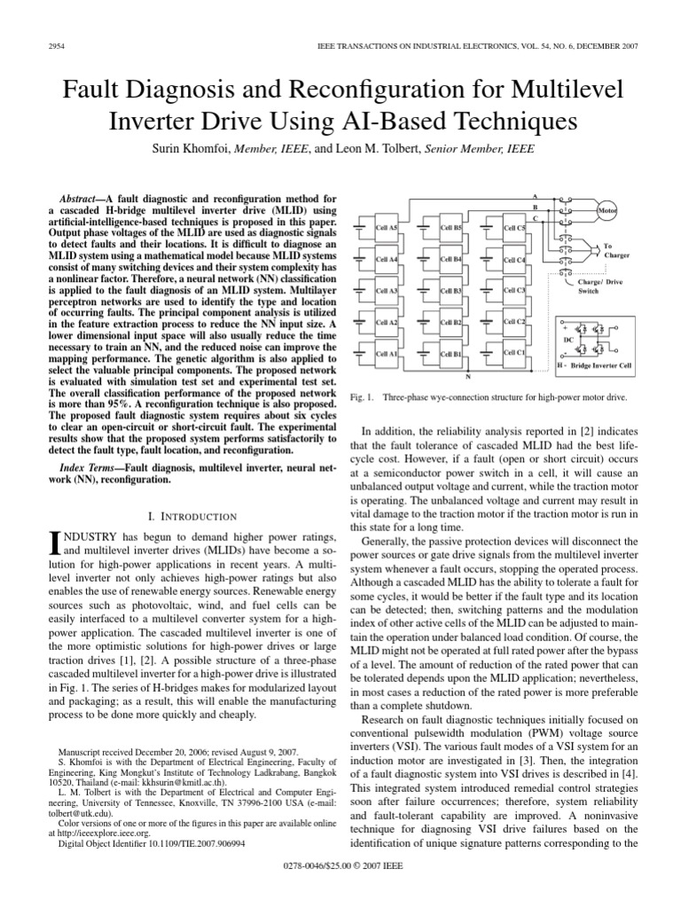 Fault Diagnosis and Reconfiguration For Multilevel Inverter Drive Using ...