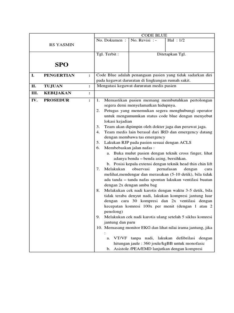 Spo Code Blue RS Yasmin | PDF