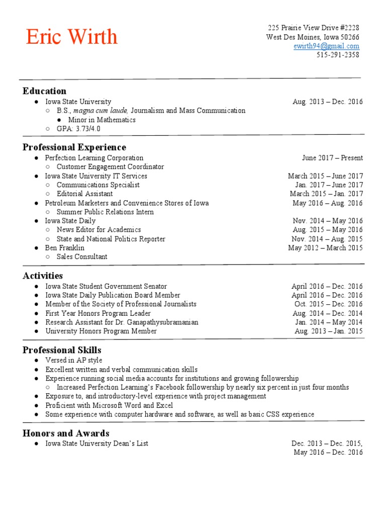 Eric Wirth Resume - Oct 2017 | PDF | Mass Media | Communication