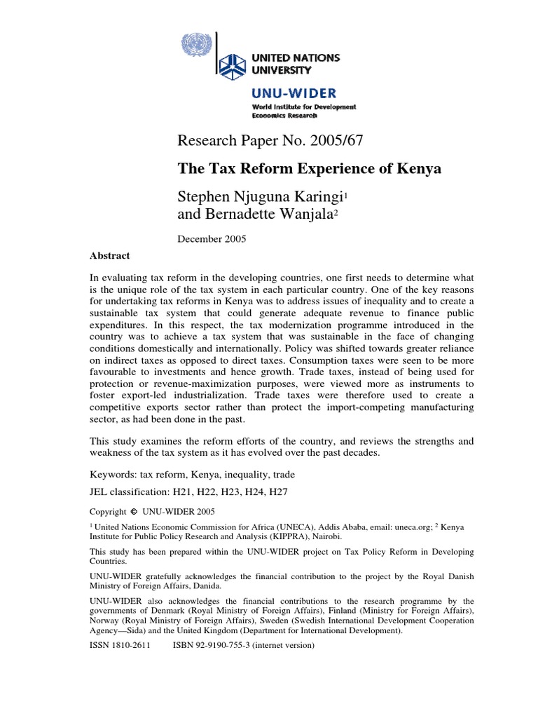 Research Paper No. 2005/67: The Tax Reform Experience of Kenya | PDF ...