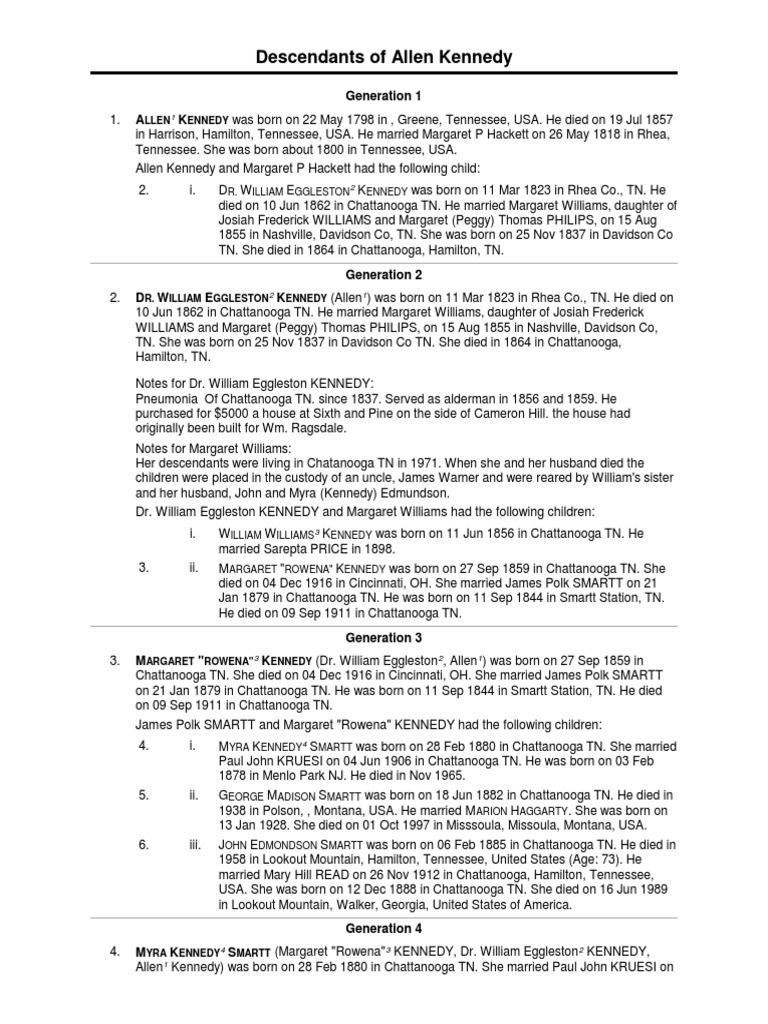 Allen Kennedy Family Lineage | PDF | Tennessee | Chattanooga