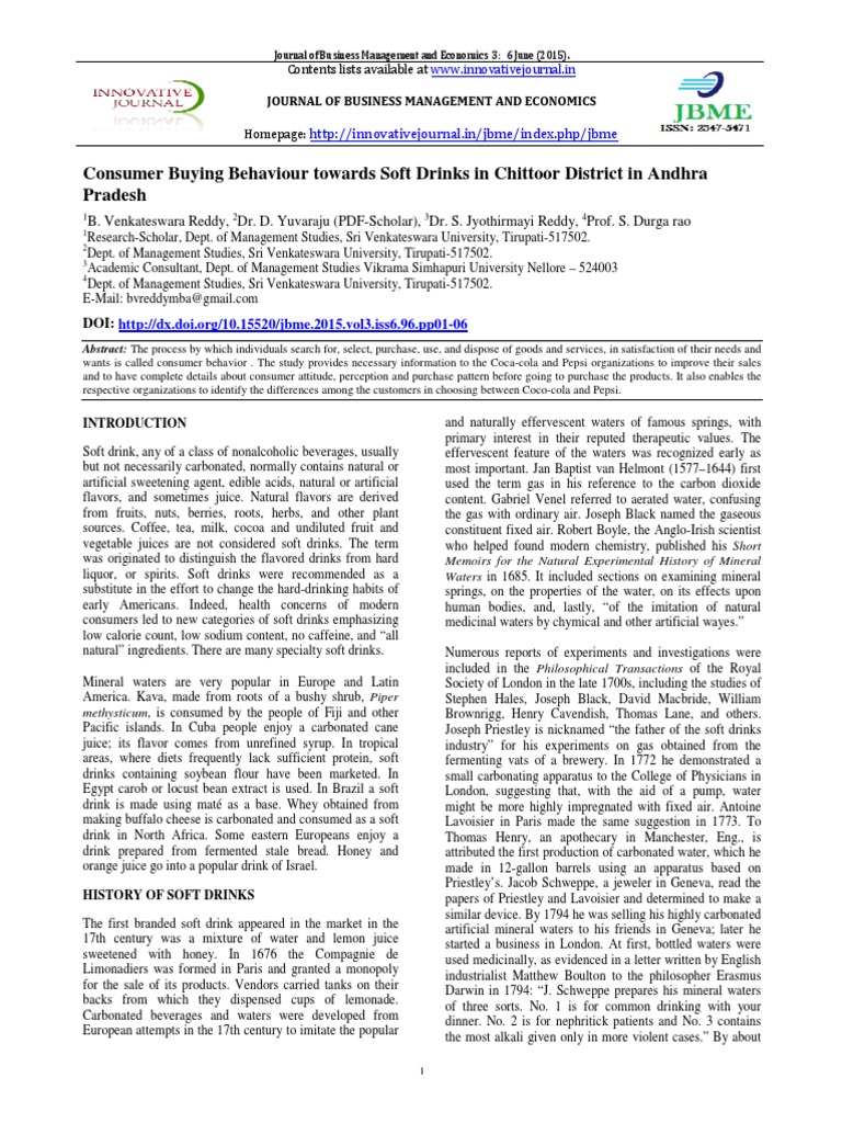 Consumer Buying Behaviour Towards Soft Drinks in Chittoor District in ...