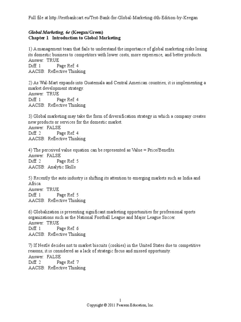Global Marketing Test-Bank Chapter 1 | PDF | Competitive Advantage ...