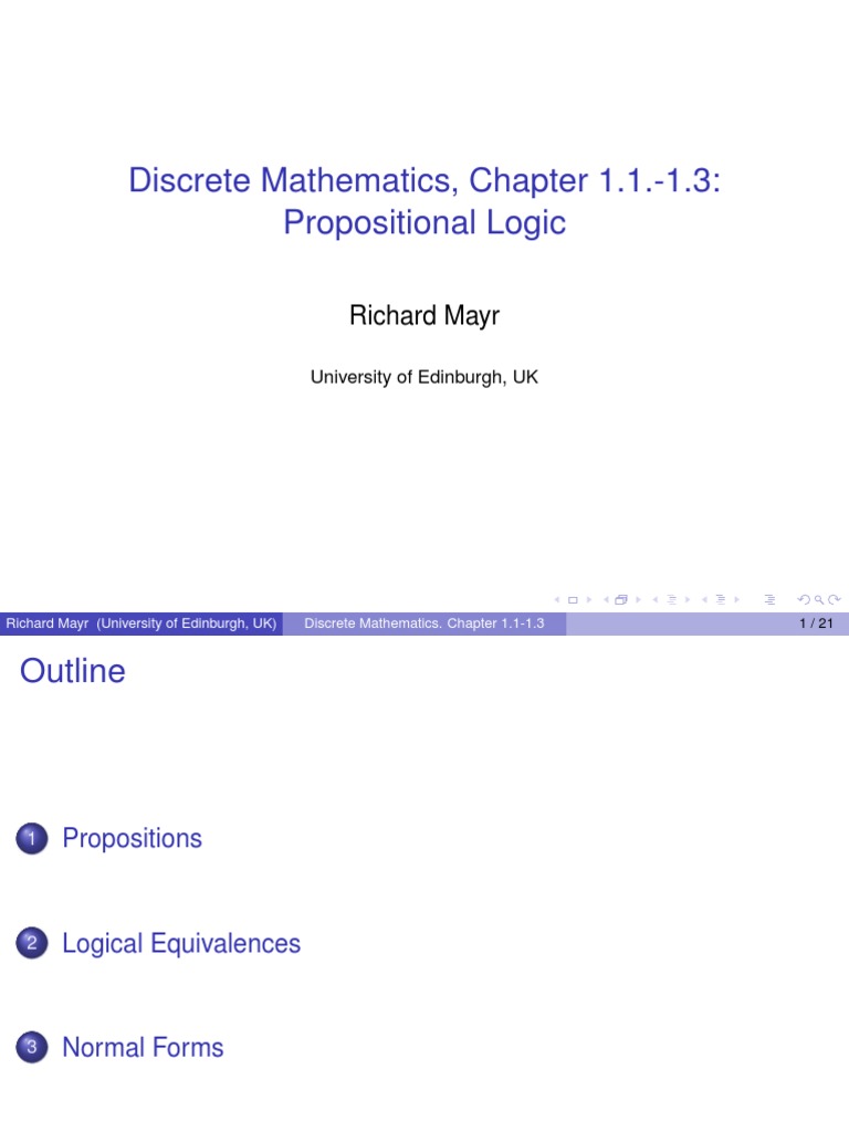 Discrete Mathematics, Chapter 1.1.-1.3: Propositional Logic: Richard ...