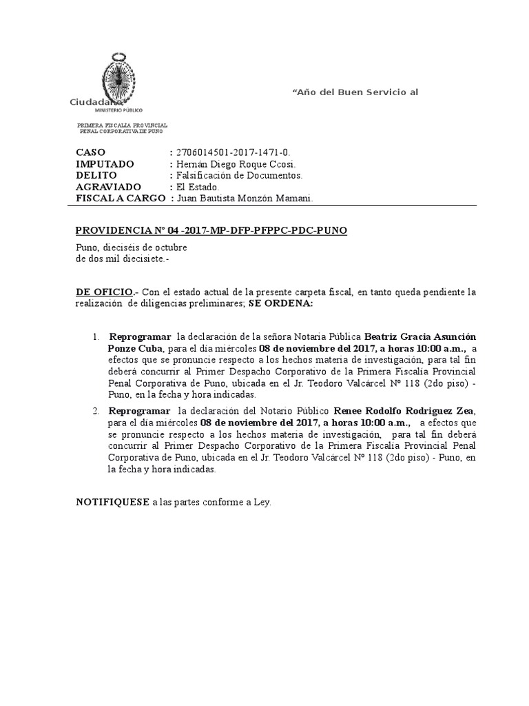 Providencia de Reprogramación de Declaración | PDF