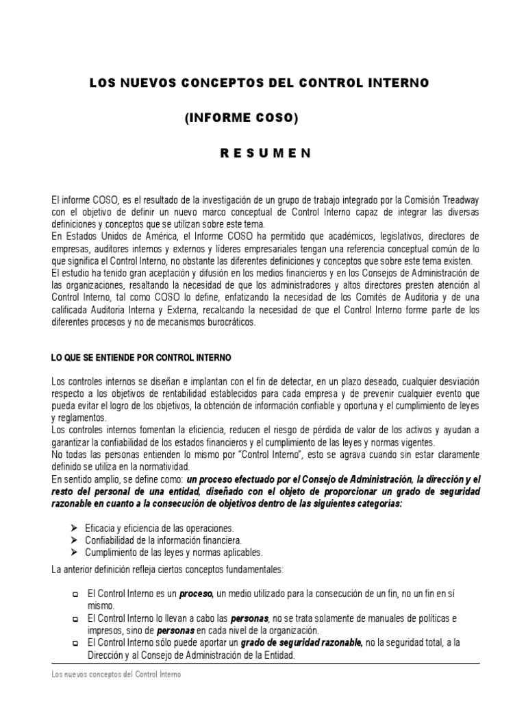 Informe COSO Resumen | PDF | Calidad (comercial) | Información