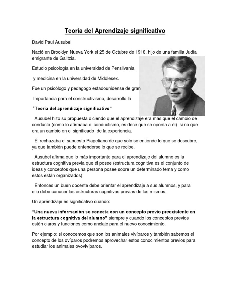 Aprendizaje Significativo de Ausubel | PDF | Neuropsicología | Aprendizaje