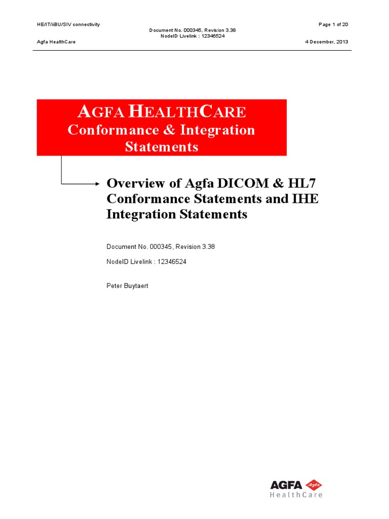 Overview of Agfa DICOM HL7 Conformance Statements and IHE Integration Statements PDF | PDF ...