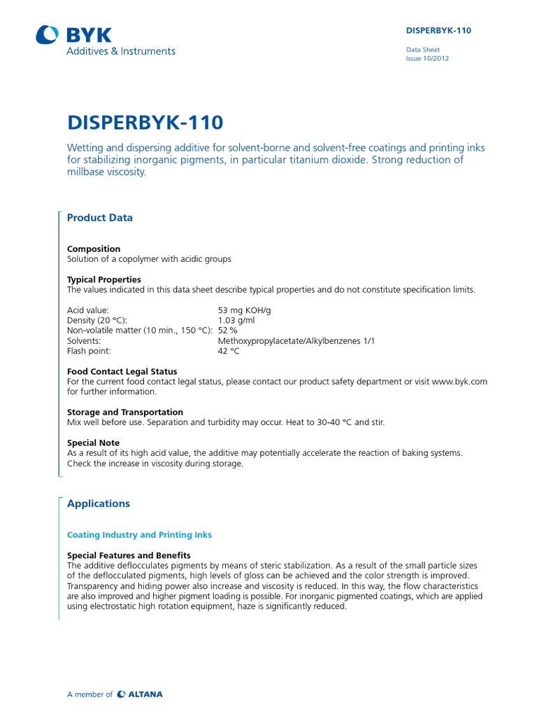 Disperbyk 110 Tds | PDF | Titanium Dioxide | Ink