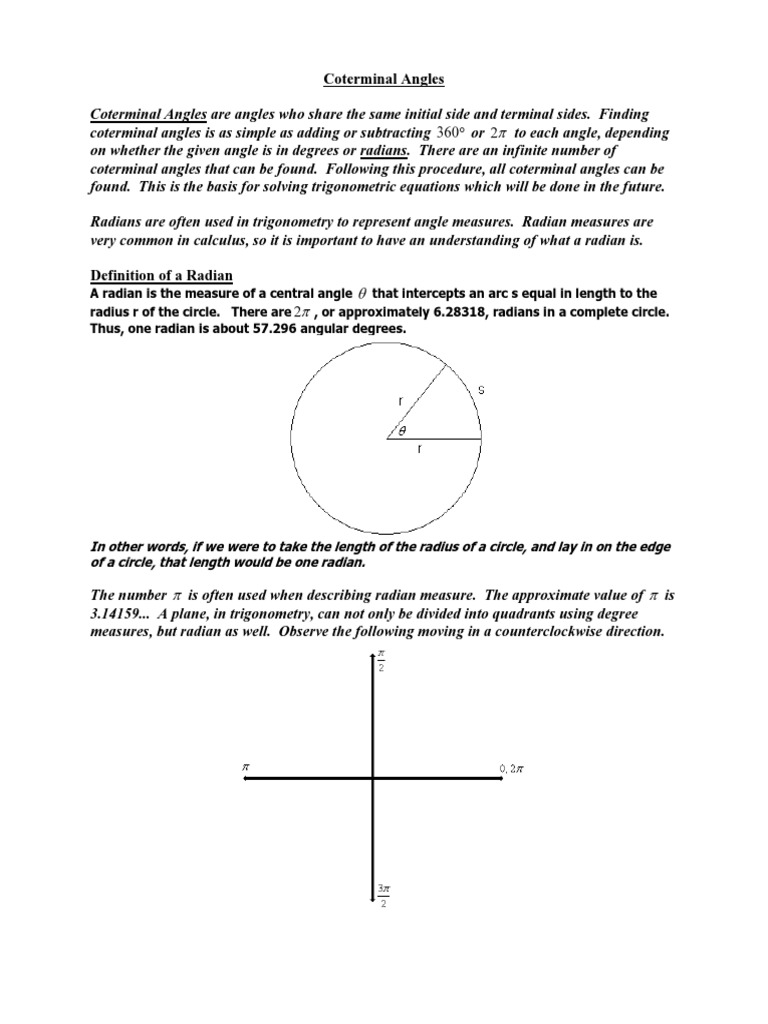 Notes Coterminal Angles PDF | PDF | Angle | Trigonometry