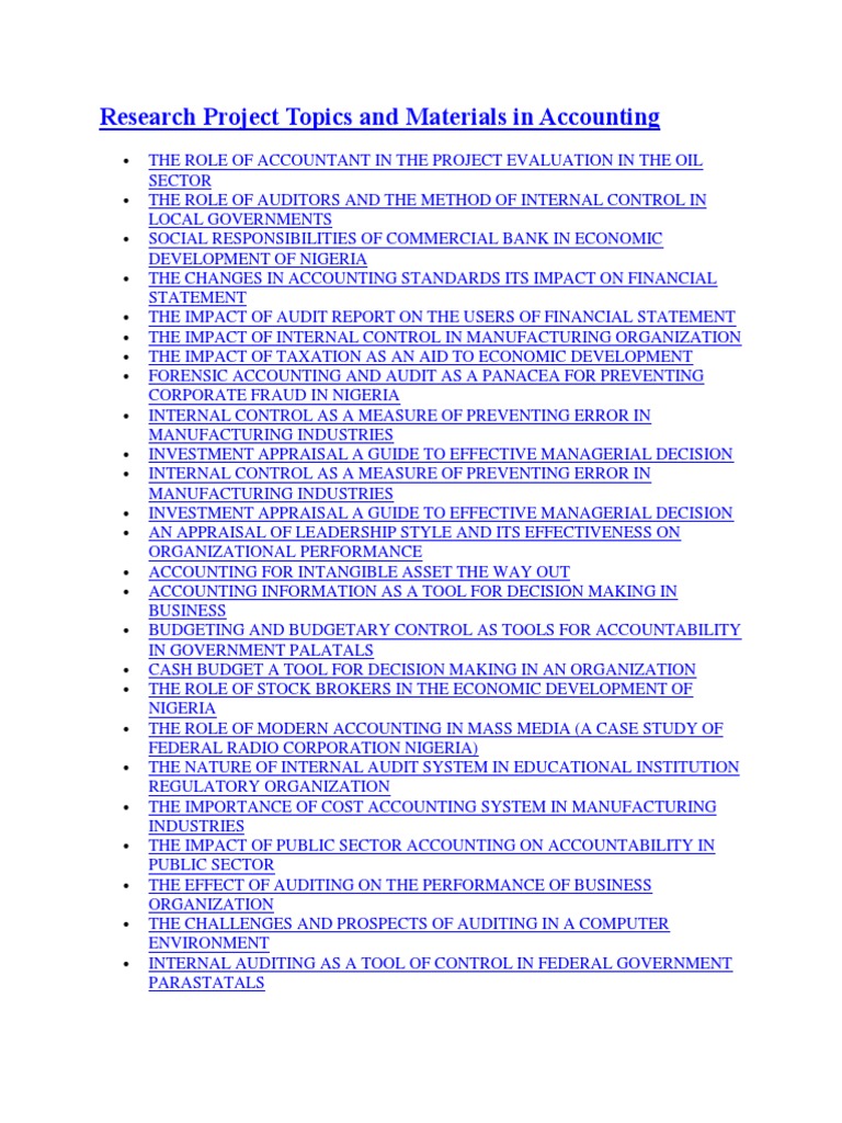 Research Project Topics and Materials in Accounting | Download Free PDF | Accounting | Audit