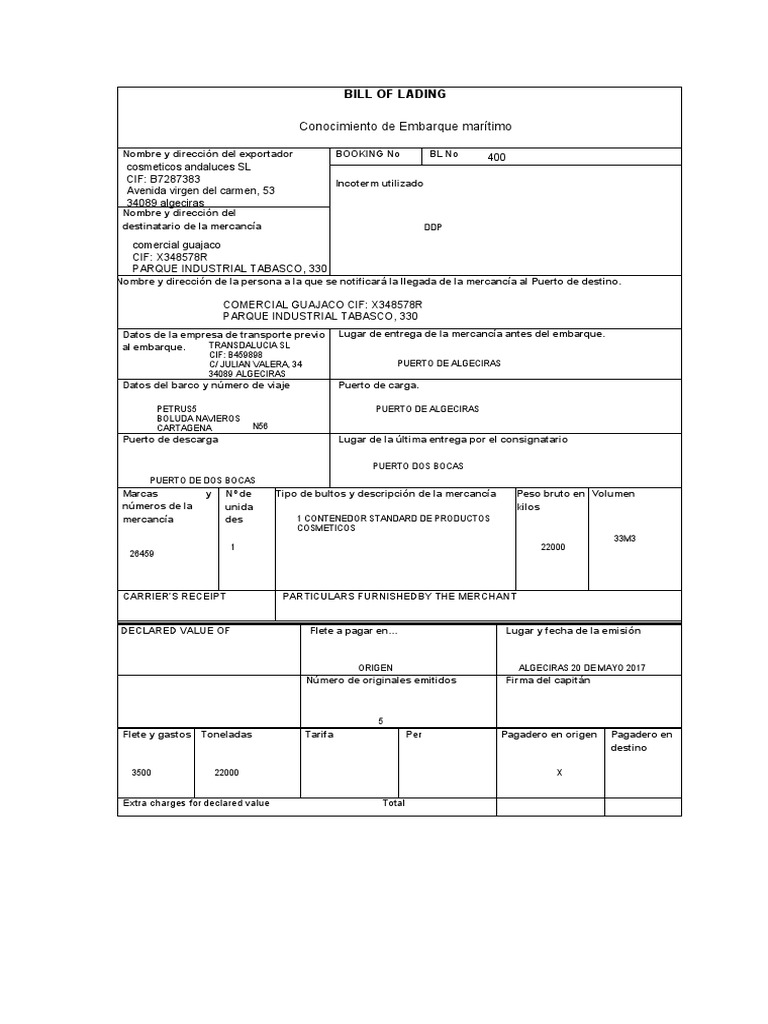 9 Modelo Bill of Lading | Comercio | Logística