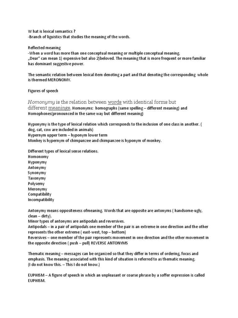 Homonymy Is The Relation Between Words With Identical Forms But | PDF ...