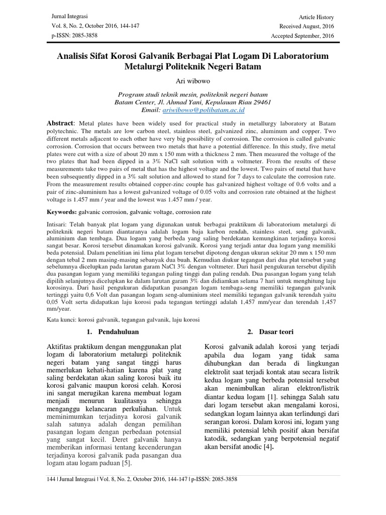 Analisis Sifat Korosi Galvanik Berbagai Plat Logam Di Laboratorium ...