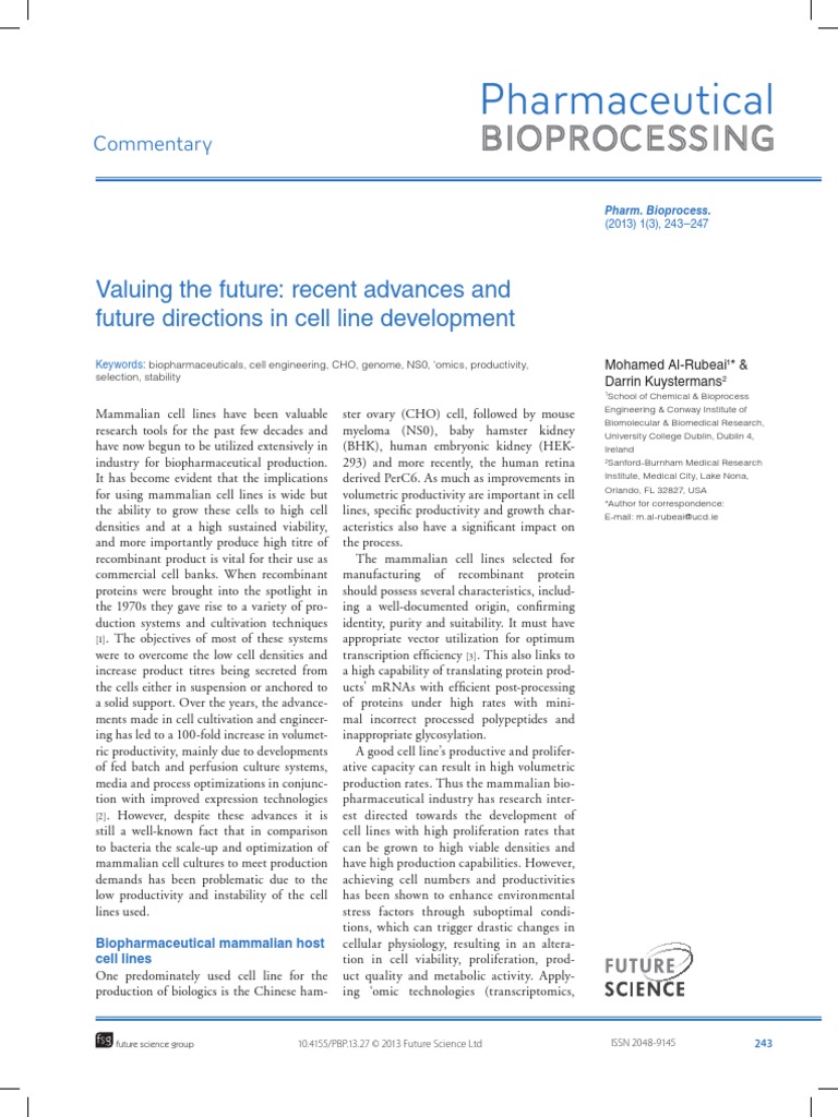 Valuing The Future Recent Advances and Future Directions in Cell Line ...