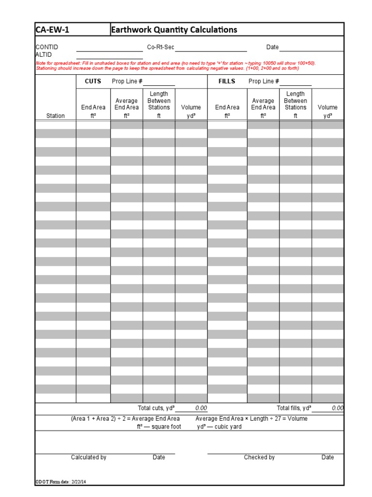 CA-EW-1 Earthwork Quantity Checklist | PDF