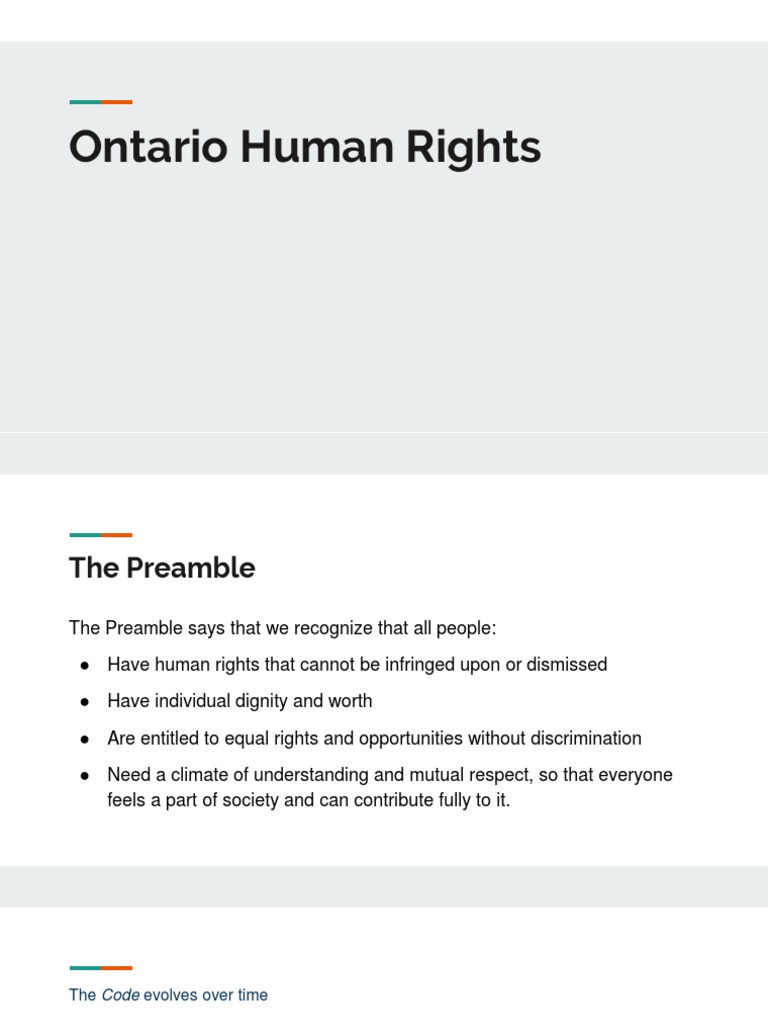 Ontario Human Rights Code Slide 2017 | PDF | Human Rights | Discrimination