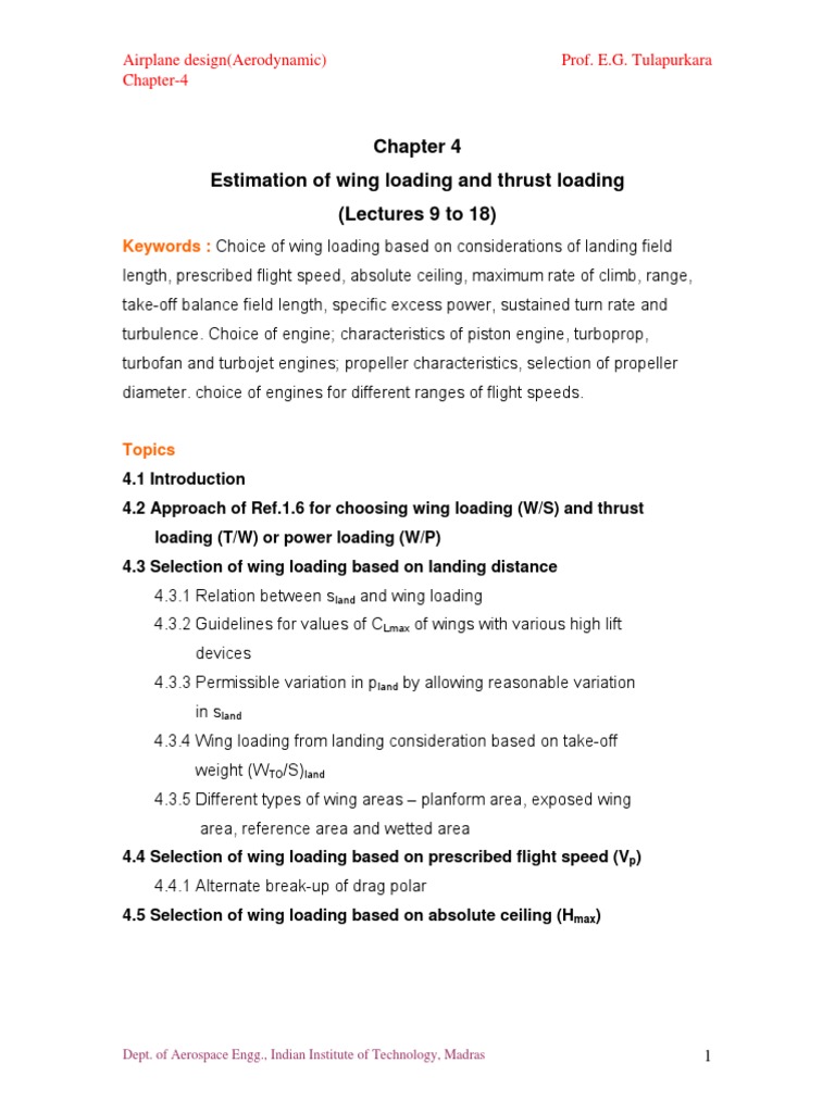 Estimation of Wing Loading and Thrust Loading (Lectures 9 To 18) | PDF ...