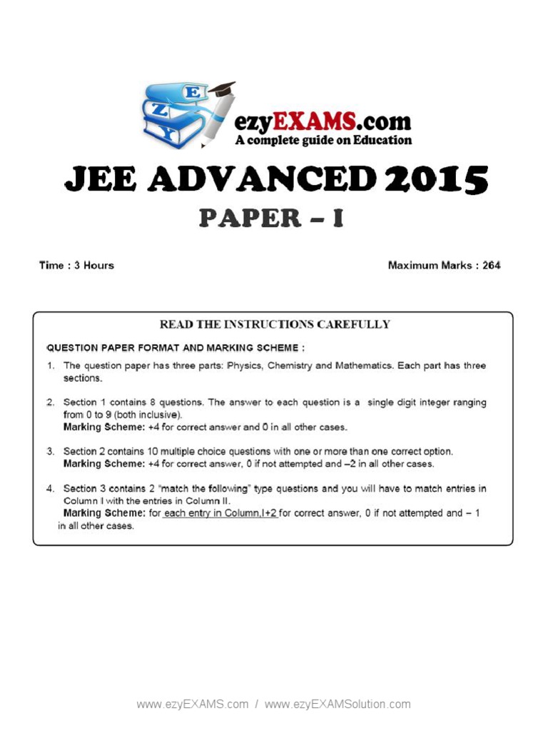 JEE Adv Previous Year Paper 2015 P1 EzyEXAMSolution | PDF ...