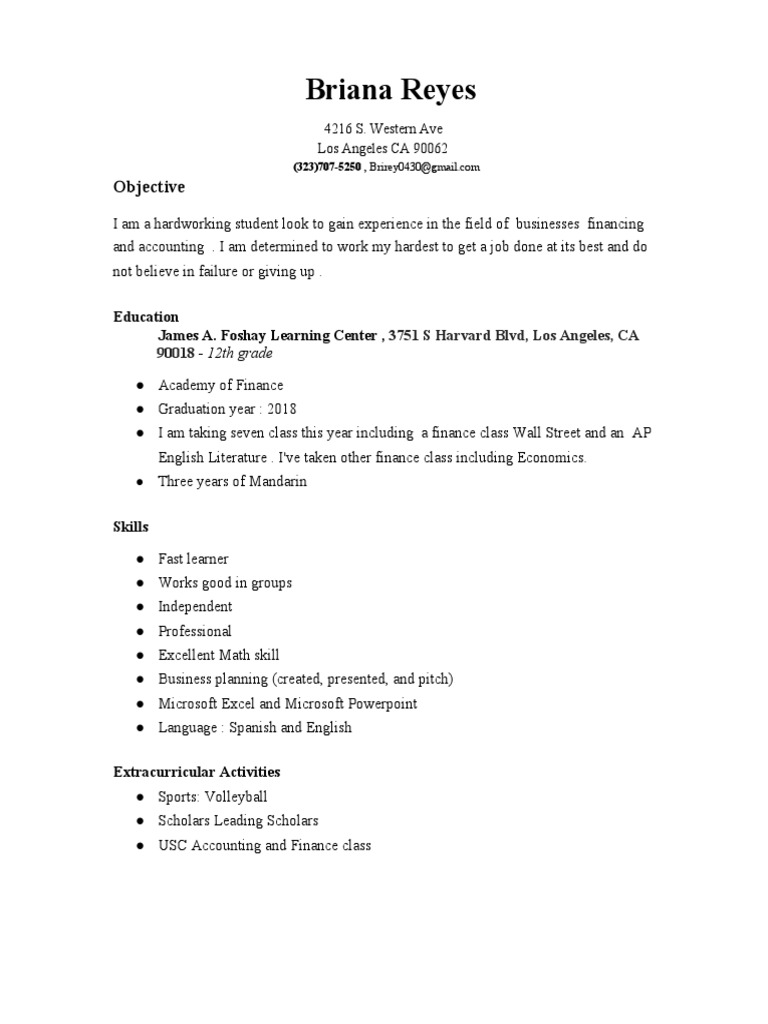 Student Resume: Finance & Accounting | PDF