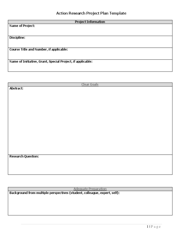 Action Research Project Plan Template: Project Information Name of Project | PDF