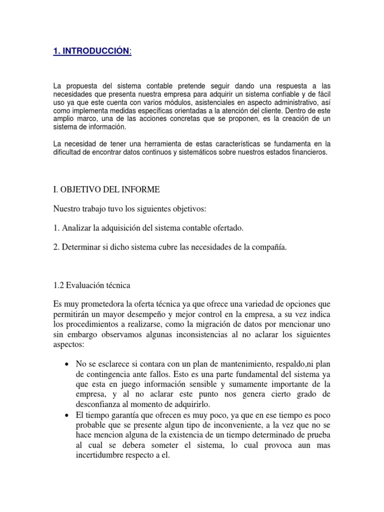 Informe de compra de sistema empacado de contabilidad | Contabilidad ...