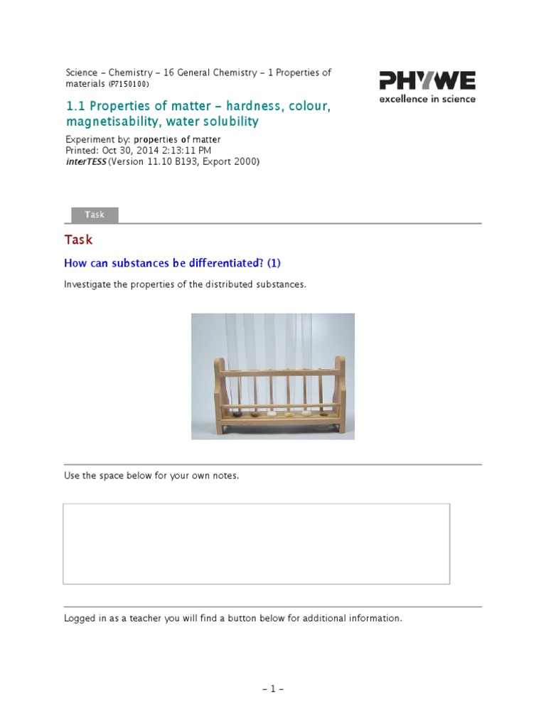 Properties of Matter Experiment | PDF | Chemistry | Density