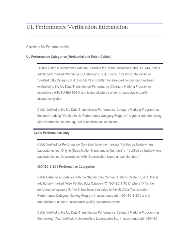UL Performance Verification Information | PDF | Specification ...