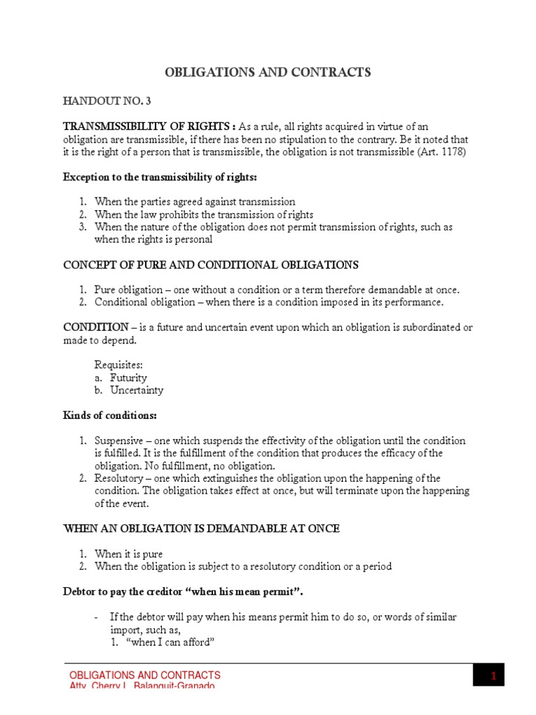 Obligation and Contract Handout No 3-1 | PDF | Guarantee | Law Of ...