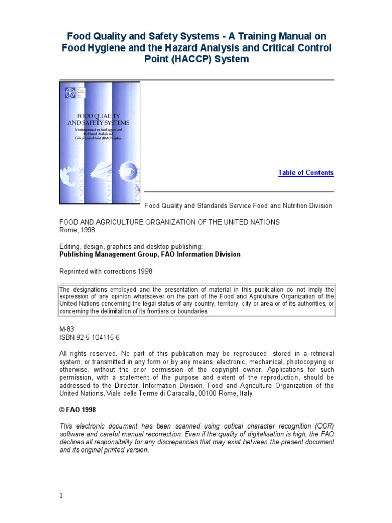Fao Food Quality Safety Systems Training Manual PDF | PDF | Hazard ...
