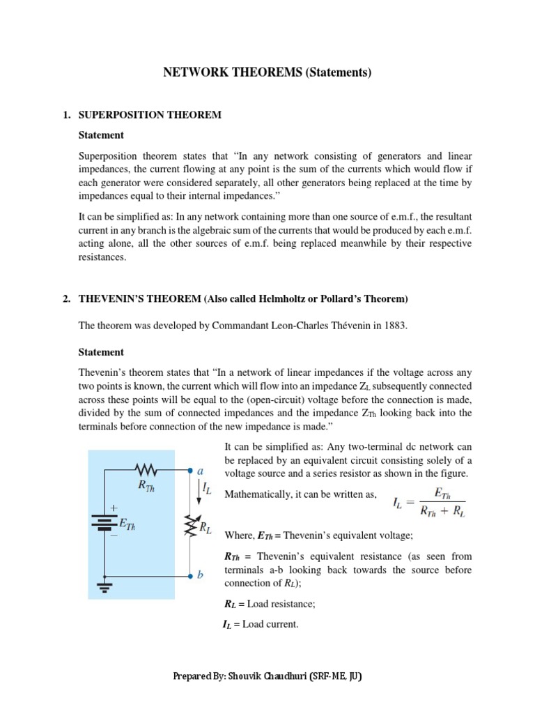 Network Theorems (Statments Only) | PDF | Electrical Impedance | Electrical Engineering