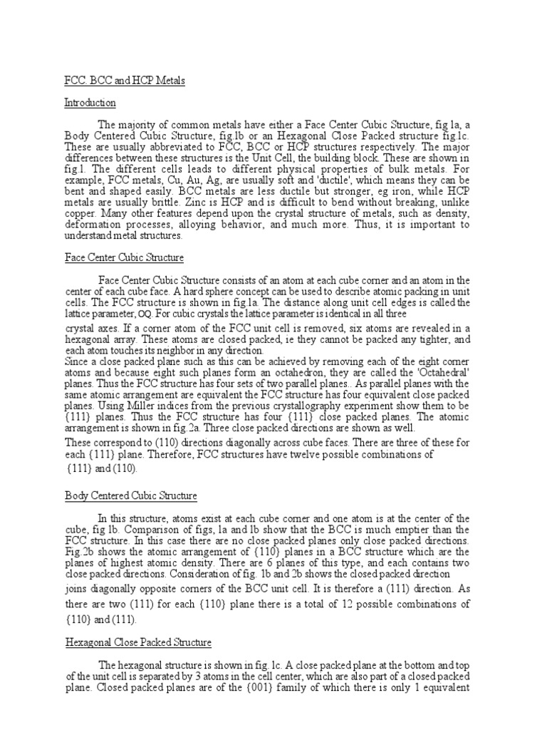 Fcc, Bcc and Hcp Metals | Crystal Structure | Metals