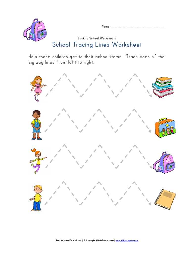 Back To School Tracing Zig Zag Lines Worksheet