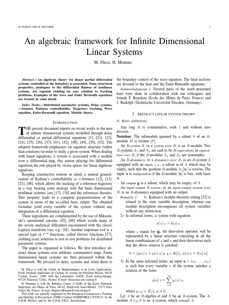 An Algebraic Framework For Infinite Dimensional Linear Systems | PDF | Module (Mathematics ...