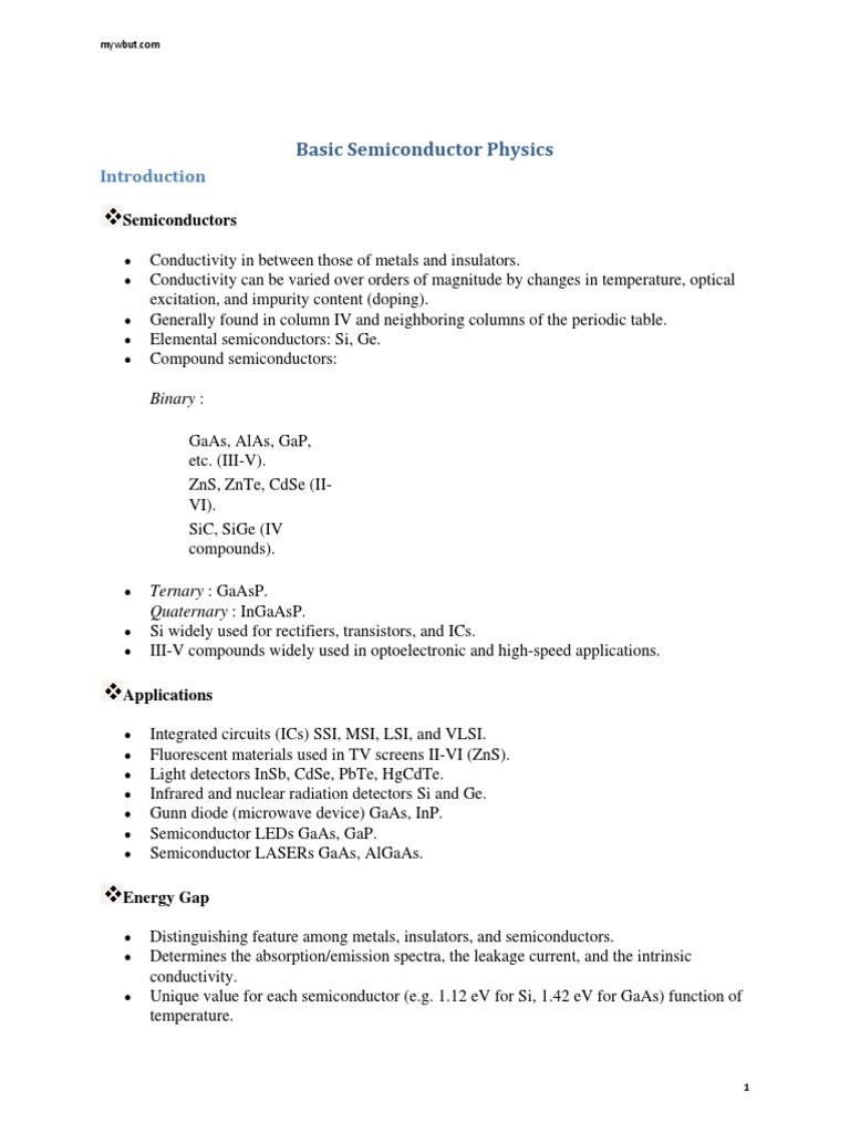 Basic Semiconductor Physics: Semiconductors | PDF | Crystal Structure | Semiconductors