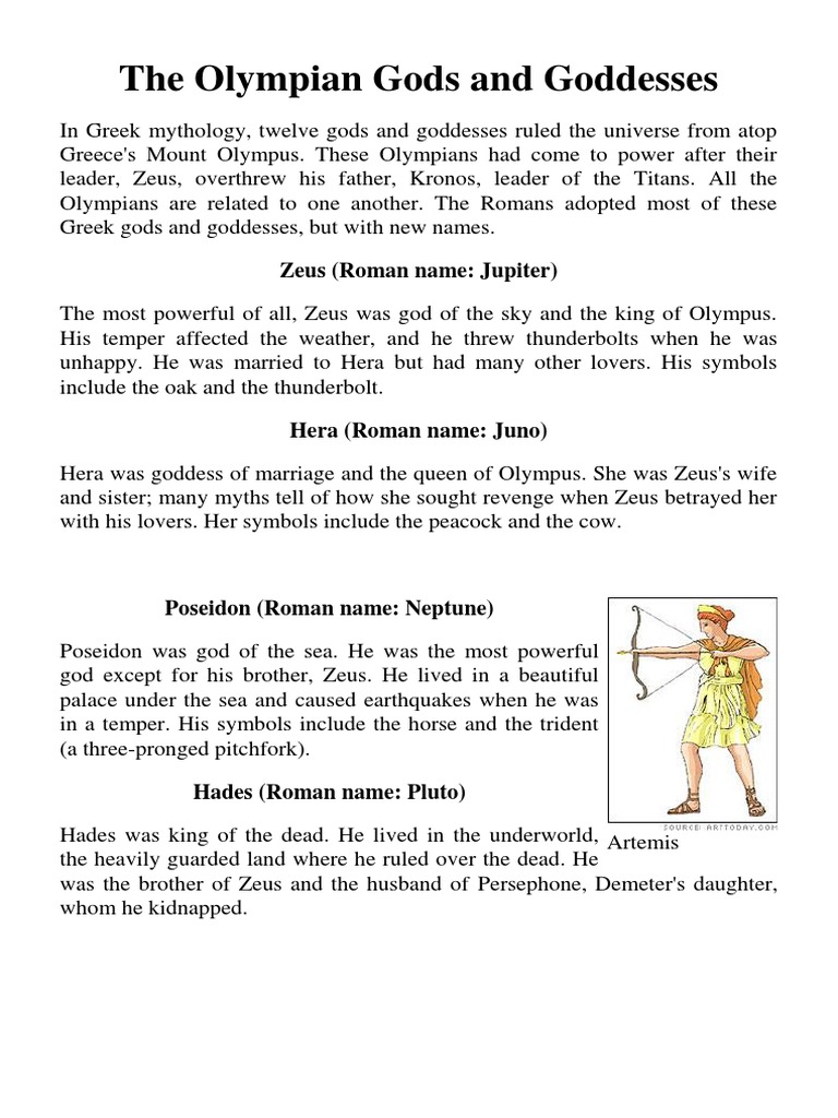 The Olympian Gods and Goddesses | Download Free PDF | Twelve Olympians ...
