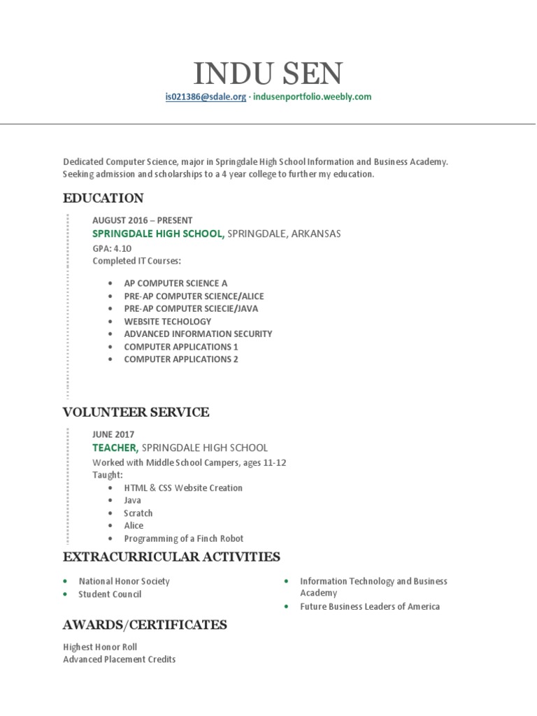Indu Sen's Academic and Volunteer Profile | PDF